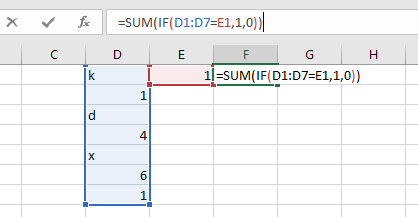 How to determine frequency of a character/text/string in an Excel range?