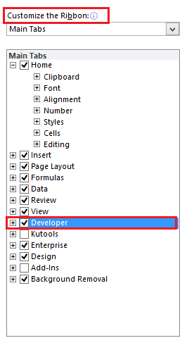 How to show/display developer tab in Excel Ribbon?