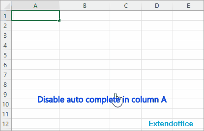 Excel: How to disable auto complete for certain cells only