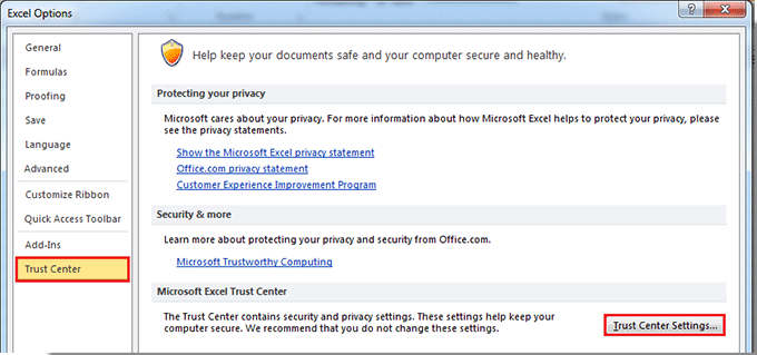 How to disable protected view in Excel?
