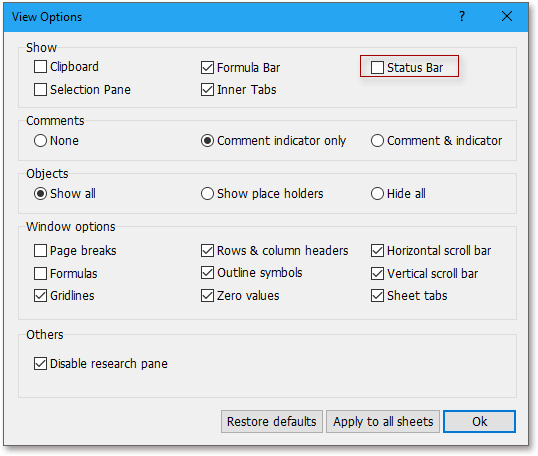 How to display or hide Status bar in Microsoft Excel?