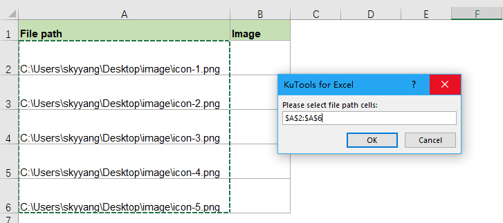 How to display images from a range of file paths in Excel?