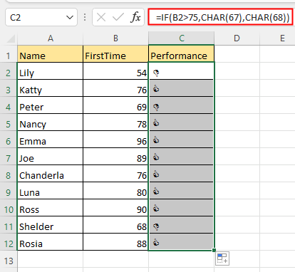 Excel: Display specific symbol based on cell value