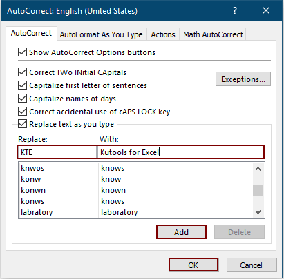 How to create and insert an Auto Text entry in Excel?