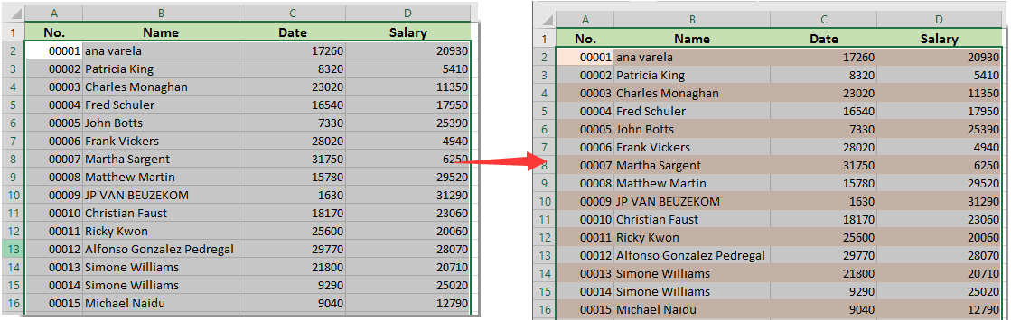How to apply color banded rows or columns in Excel?