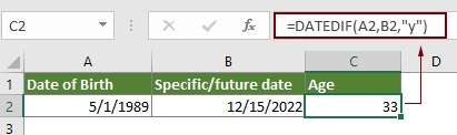 How to calculate age on a specific or future date in Excel?