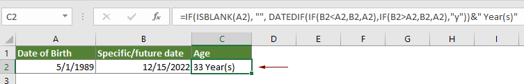 How to calculate age on a specific or future date in Excel?