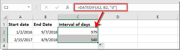 How to calculate interval days/weeks/months/years between two dates in ...