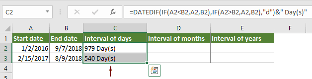 How to calculate interval days/weeks/months/years between two dates in ...