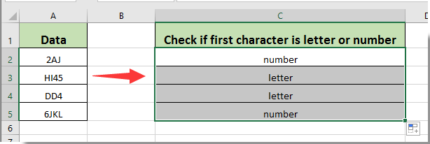 How to check if first character in a cell is a letter or number in Excel?