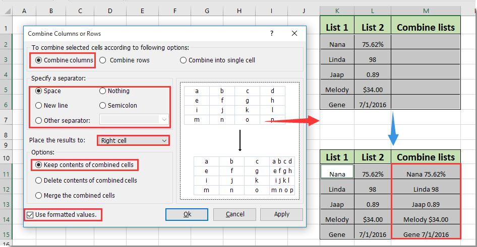 How To Combine Cells And Keep The Cell Formatting In Excel 