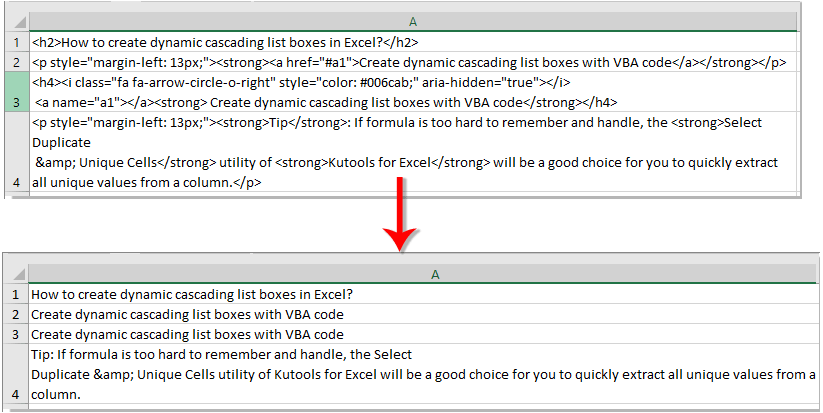 How to convert html to text in cells in Excel?