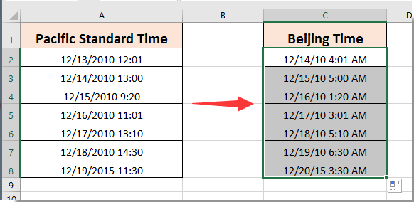 How to convert date time from one time zone to another in Excel?