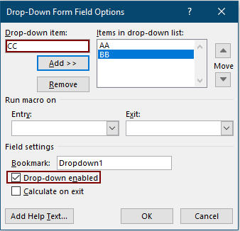 How to copy Excel drop down list to Word document?