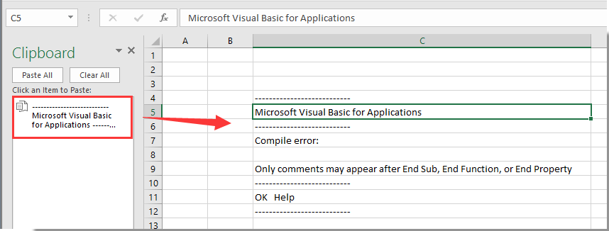 How to copy text from message box in Excel?