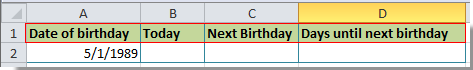 How to calculate days until next birthday in Excel?