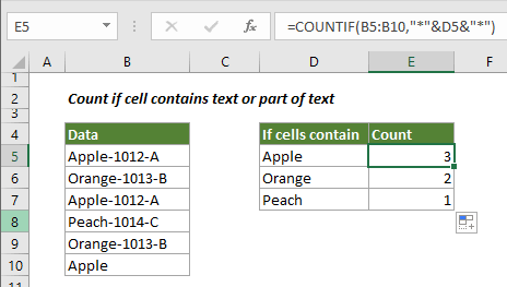 How to count if cell contains text or part of text in Excel?