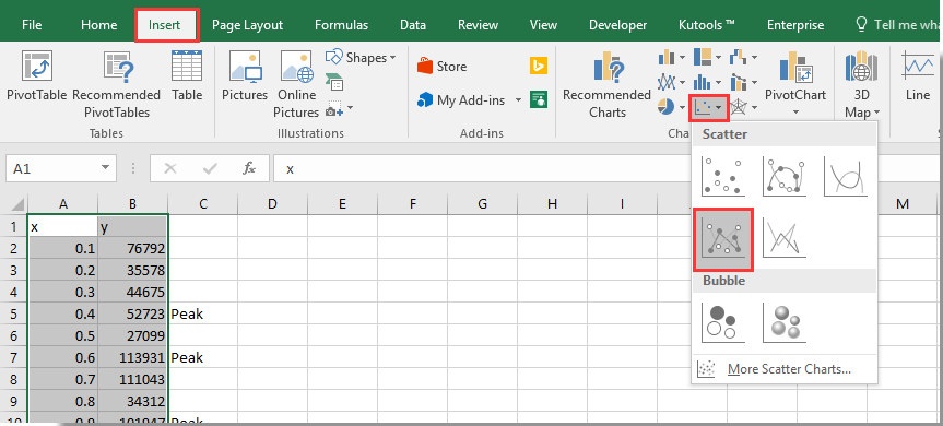 How to count number of peaks in a column of data in Excel?