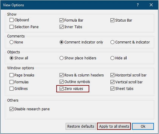 How to display or hide zero values in cells in Microsoft Excel?
