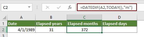How to calculate elapsed years, months, or days from a certain date in Excel?