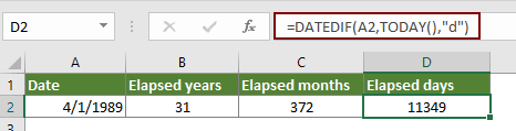 How to calculate elapsed years, months, or days from a certain date in ...