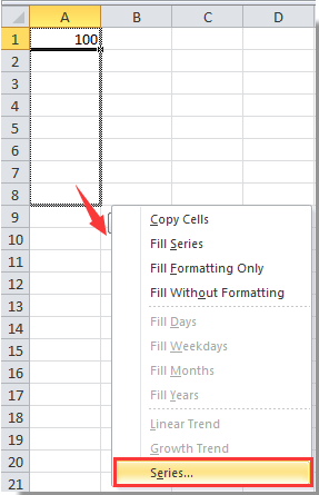 How to fill series in backward, descending or decreasing order in Excel?