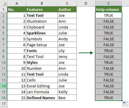 How to filter cells by bold characters in Excel?