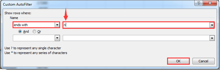 How to filter values by first letter or last character in Excel?
