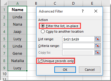 How to filter out duplicates and keep unique values in Excel?