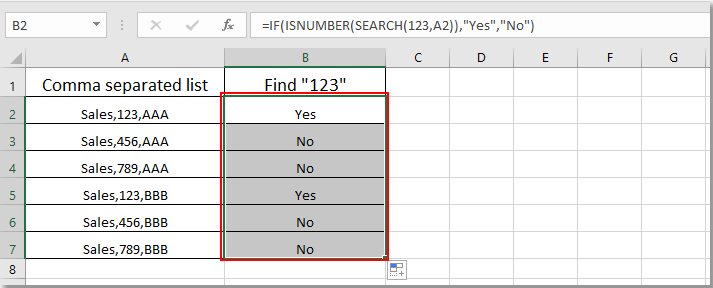 How to find value in a cell with comma separated list in Excel?
