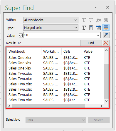 How to find specific value in merged cells in Excel?