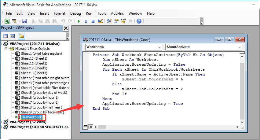 How to highlight the active sheet tab in Excel?