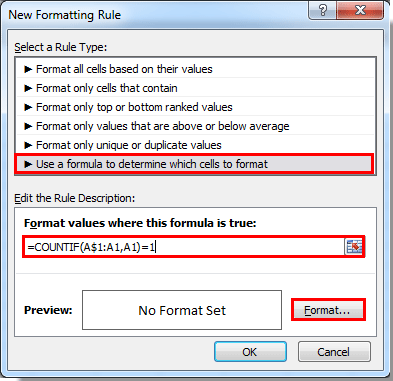 How to conditional format or highlight first occurrence (all unique values) in Excel?