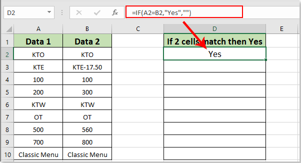 How To Compare Two Cells And Return Yes If They Are Matched In Excel 