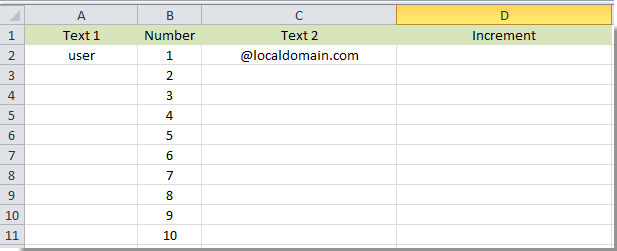 How to create increment number with or inside text in Excel?
