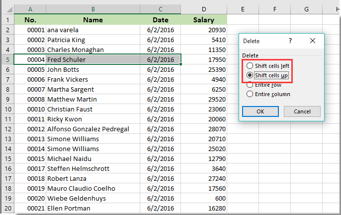 How to insert or delete partial row in Excel?