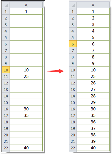 How to list all numbers between two or more numbers in Excel?