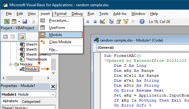 Format MAC addresses in cells by adding colon symbol in Excel