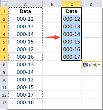 How to copy a column and paste only the unique records in Excel?