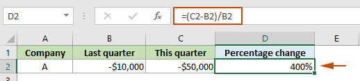 Calculate percentage change between 2 numbers in Excel
