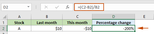 Calculate percentage change between 2 numbers in Excel