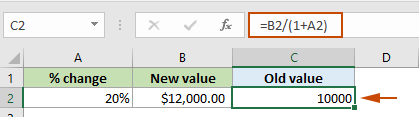 Calculate percentage change between 2 numbers in Excel
