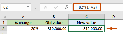 Calculate percentage change between 2 numbers in Excel