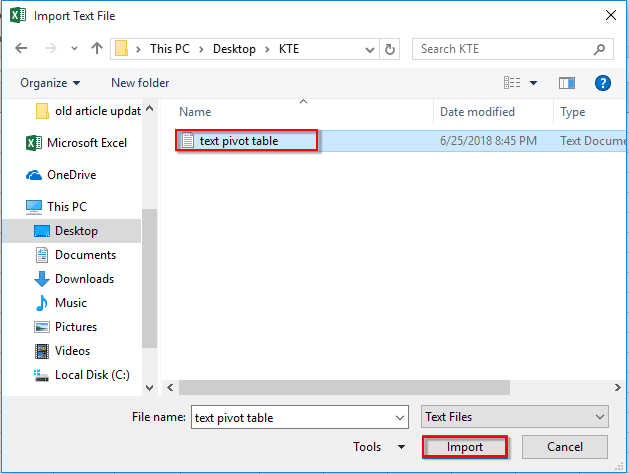 How to create a Pivot Table from Text file in Excel?