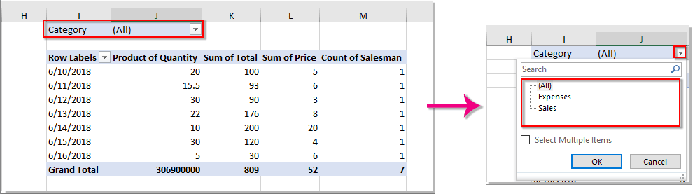 How to link Pivot Table filter to a certain cell in Excel?