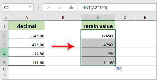 How to remove all decimal points but retain value in Excel?