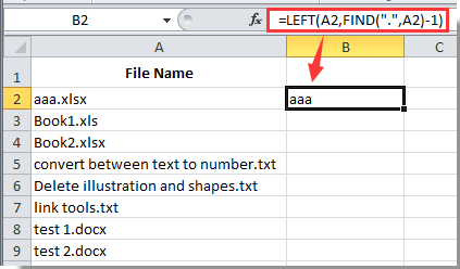 How to remove extension from filename in Excel?