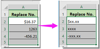 How to replace all numbers in cells with X’s in Excel?