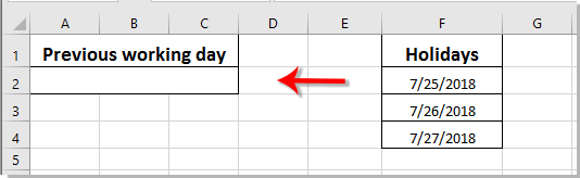 How to return the previous working or business day in Excel?