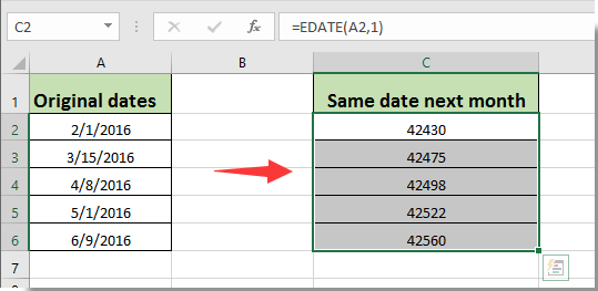 How to get same or first day of next month based on given date in Excel?